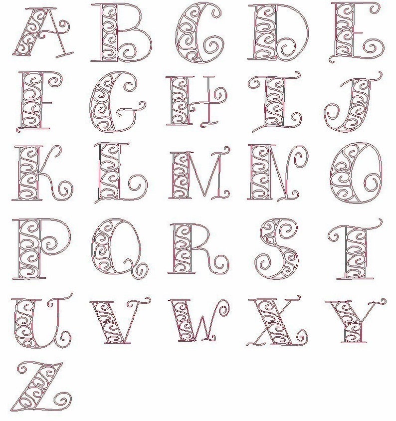 REDWORK Scrolls ALPHABET 4x4 Machine Embroidery Design INSTANT | Etsy