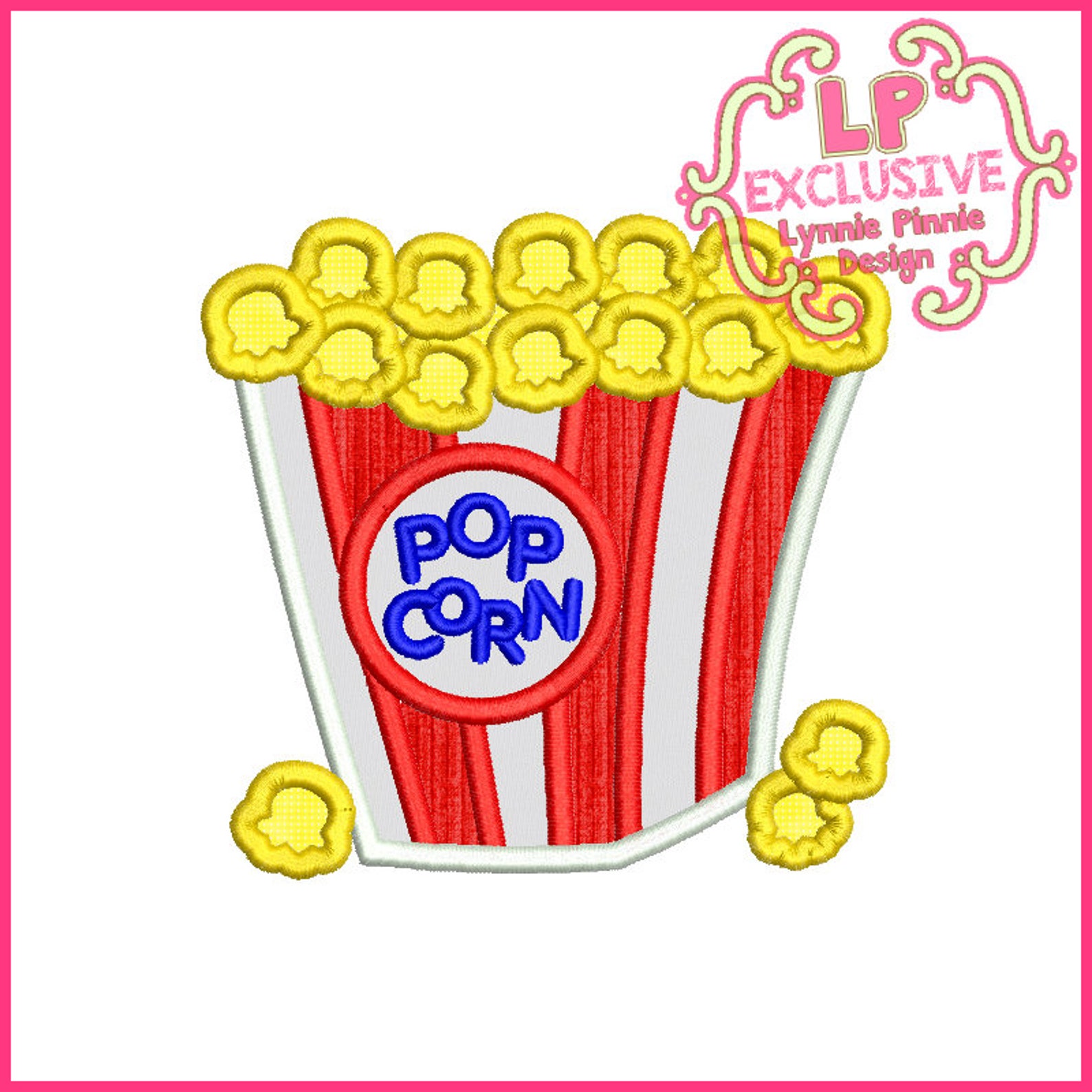 Popcorn Bucket Applique 4x4 5x7 6x10 Machine Embroidery Digital Design ...