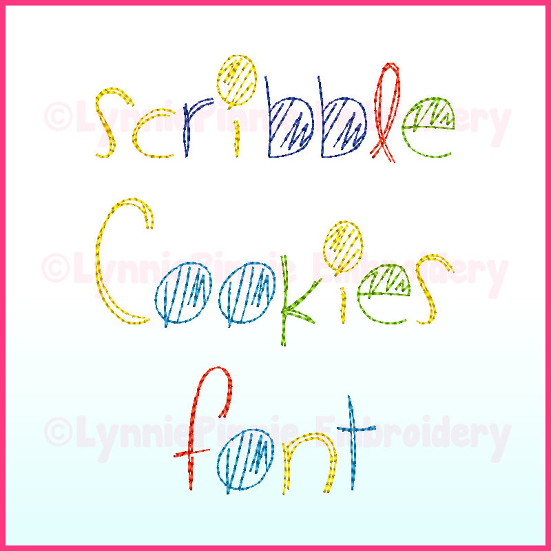 Scribble Cookies Triple Run Font Uppercase & Lowercase Embroidery Font ...