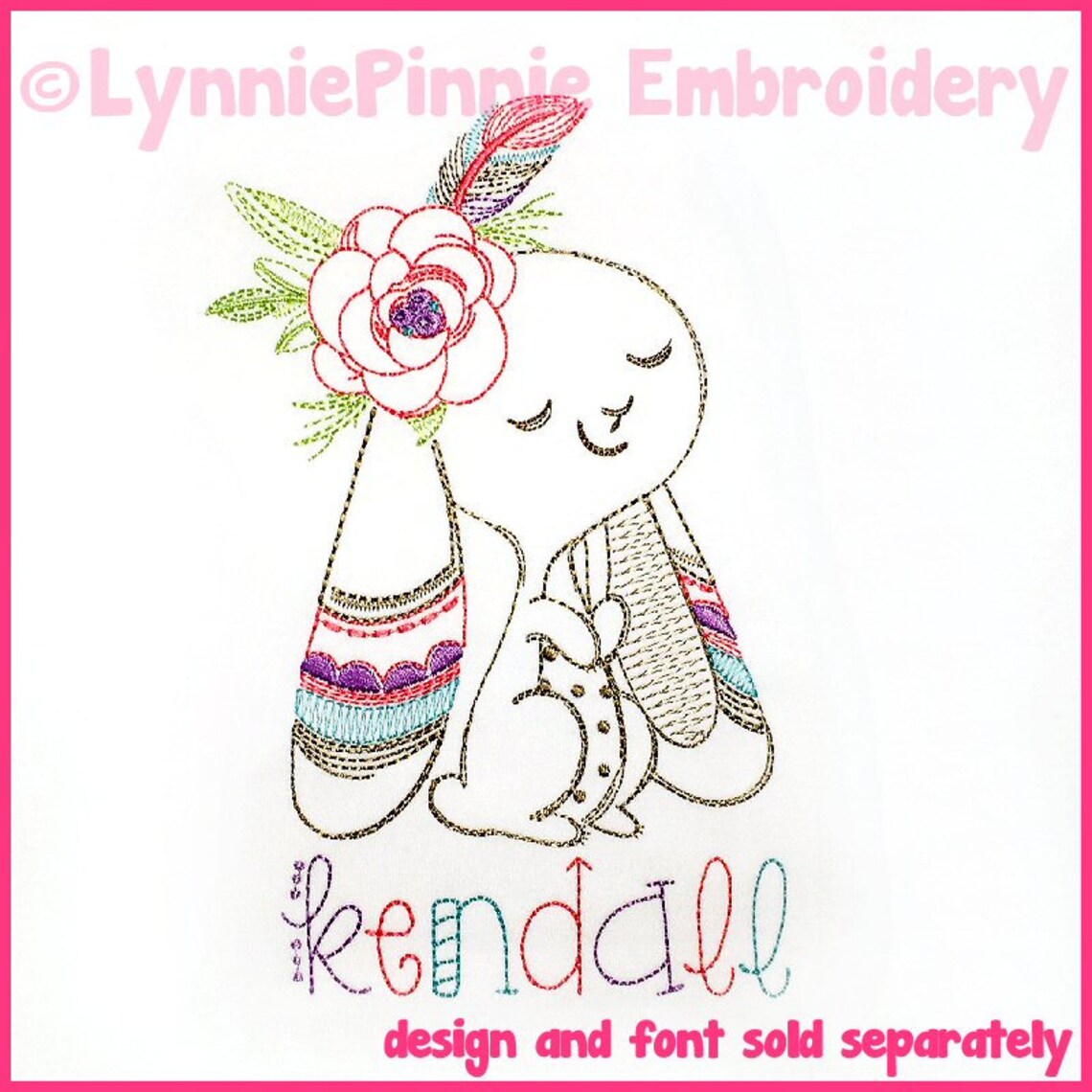 Colorwork Tribal Bunny Vintage Colorwork Girl Sketch Machine Embroidery ...