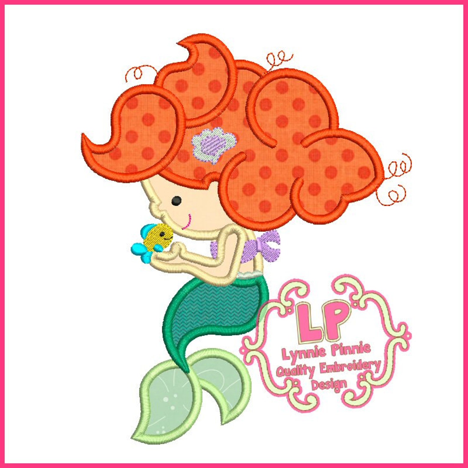 MERMAID Cutie With Fish Friend Applique 4x4 5x7 6x10 7x11 - Etsy