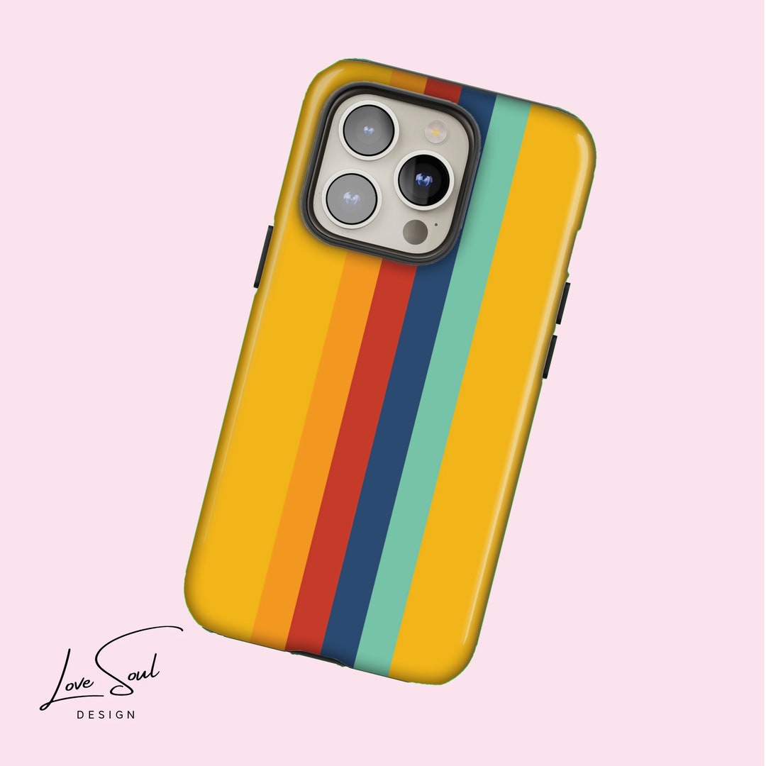 Retro Stripes Phone Case Yellow Vintage TOUGH Cover for iPhone 16 Pro ...
