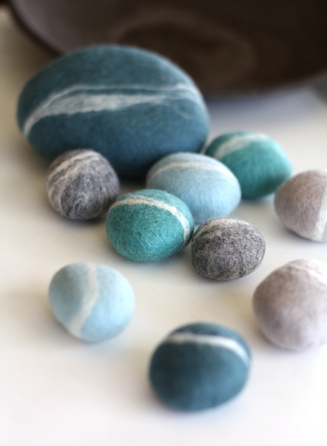 Felted Pebble Gift Set in Blue Tones - Etsy