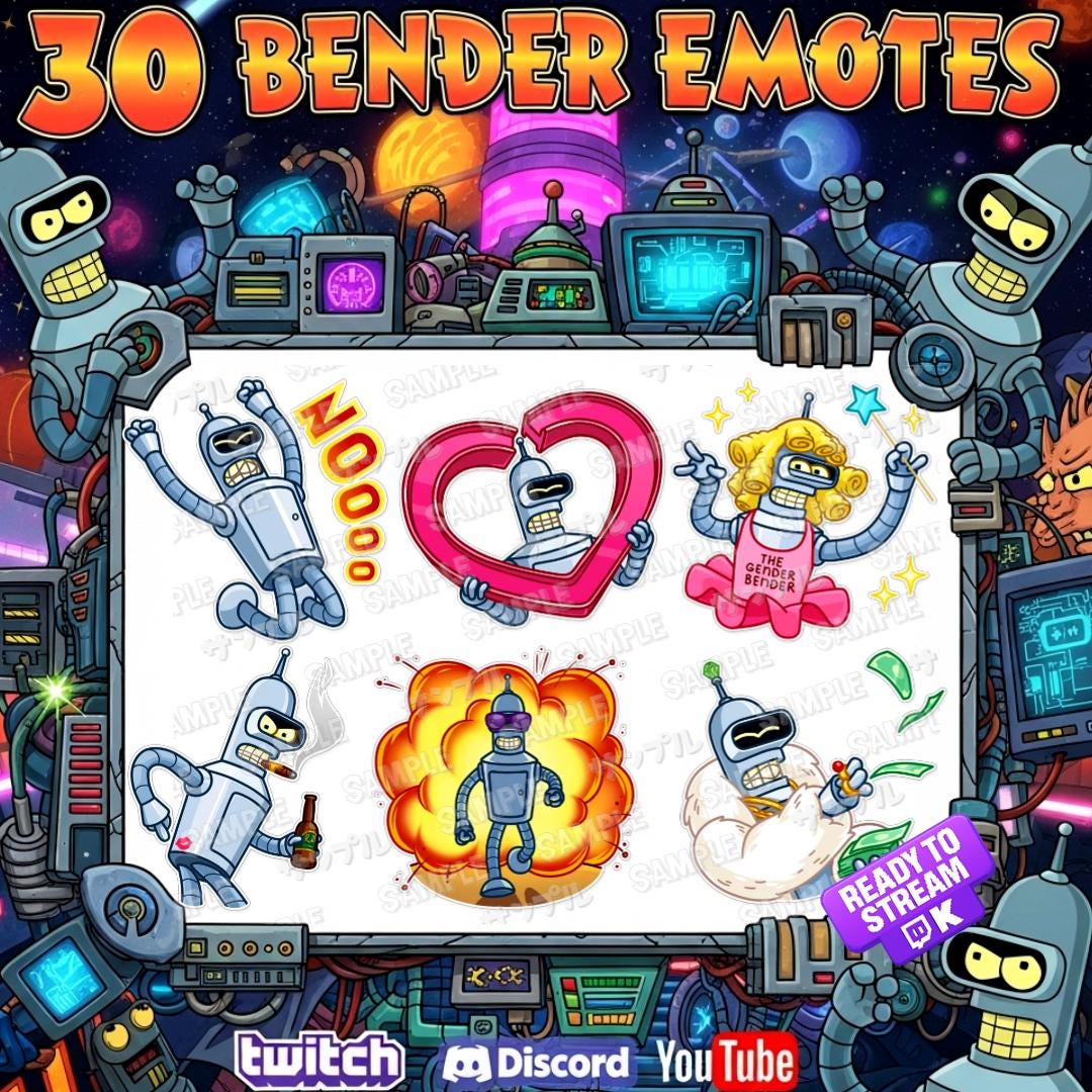 Bender – Futurama: 30 Emotes | Twitch, Discord, and Youtube (PNG ...