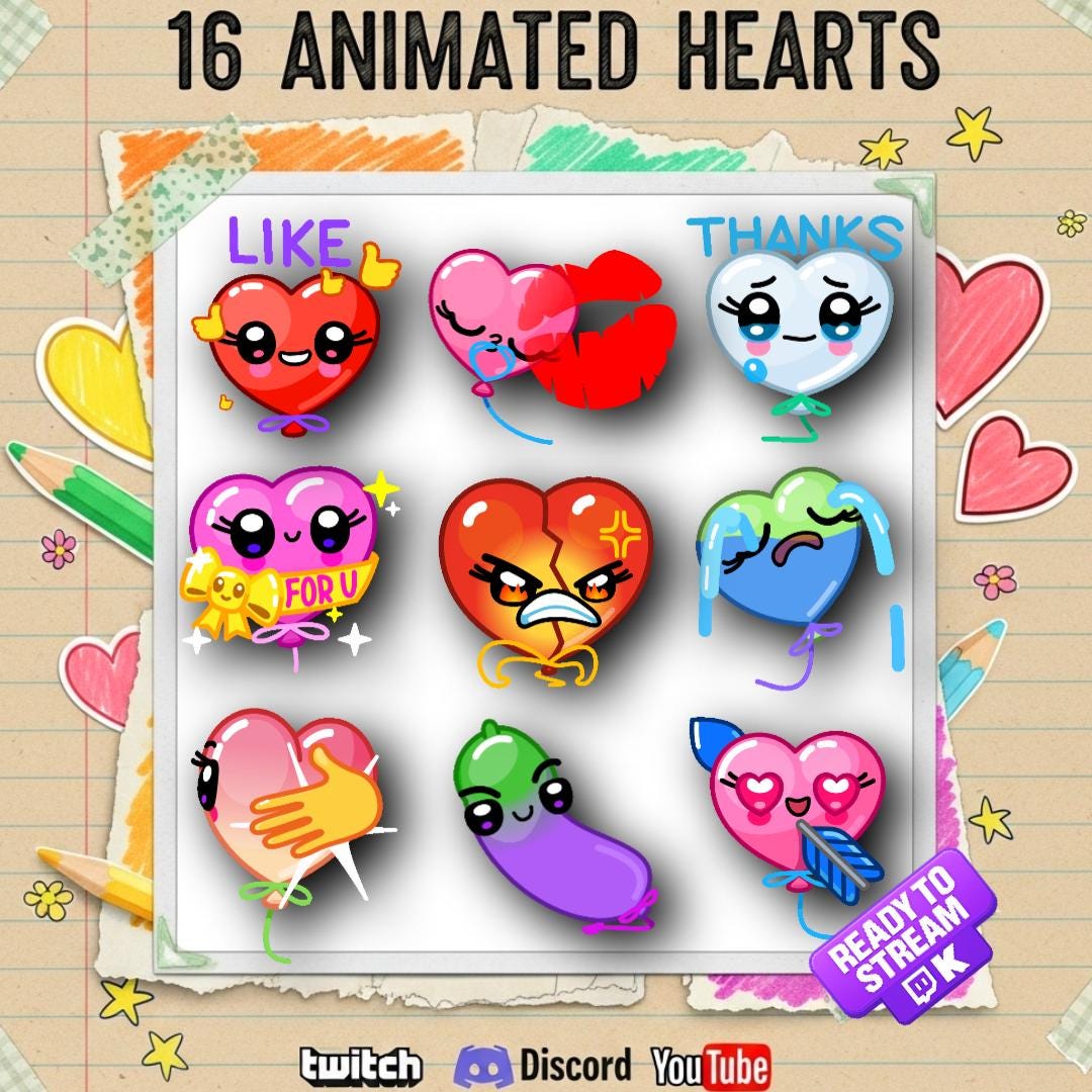 16 Heart Emotes With Animated Emotes | Cute Emotes for Twitch, Discord ...