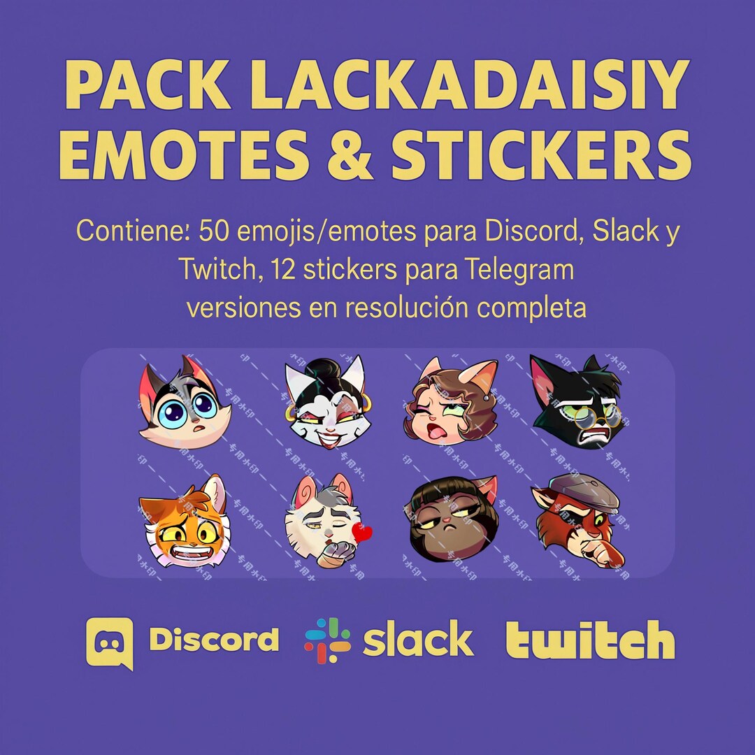 Pack 50 Emotes + 12 Lackadaisy Stickers | Discord, Slack, Twitch ...