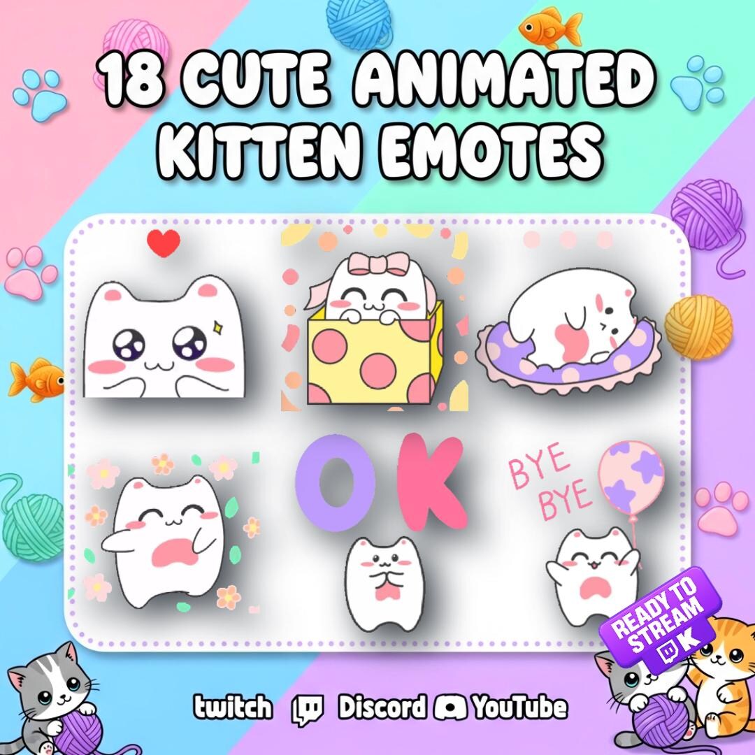 18 Cute Animated Cat Emotes | Kawaii Emotes for Twitch, Discord ...