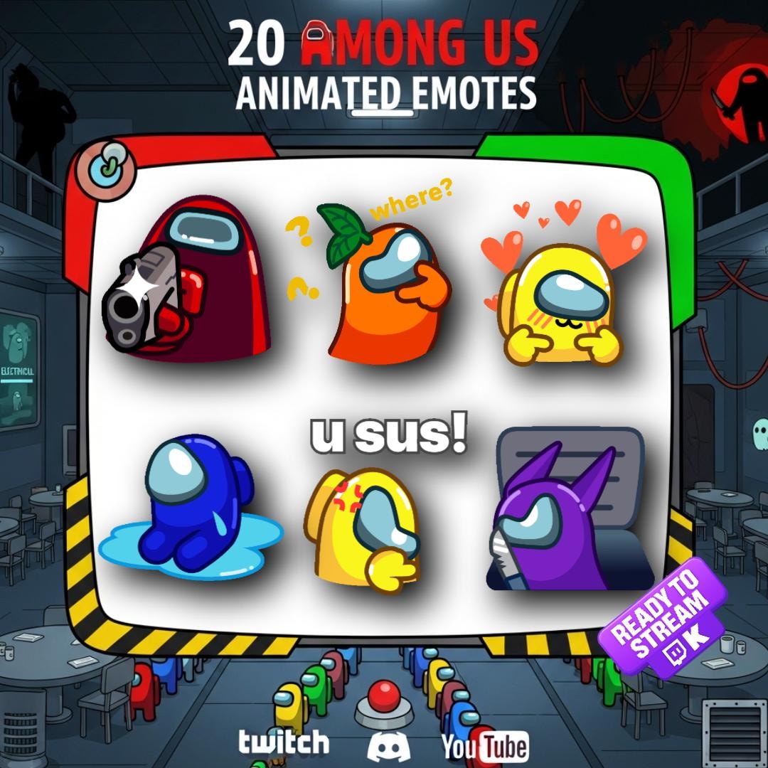 25 Animated Among Us Emotes Pack | Emotes for Twitch, Discord ...