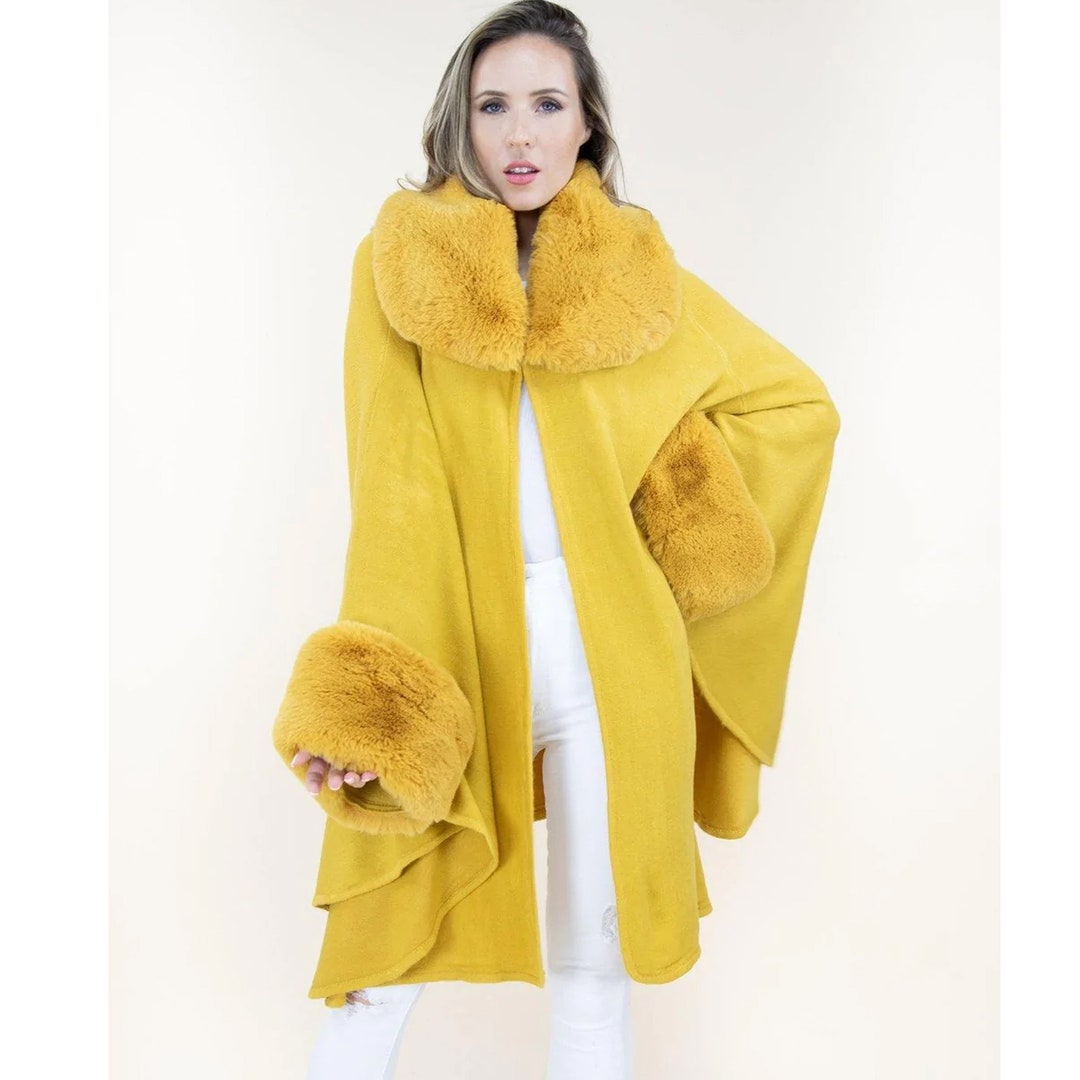 Mustard Yellow Cape Faux Fur Cape Luxurious Style and Comfort - Etsy