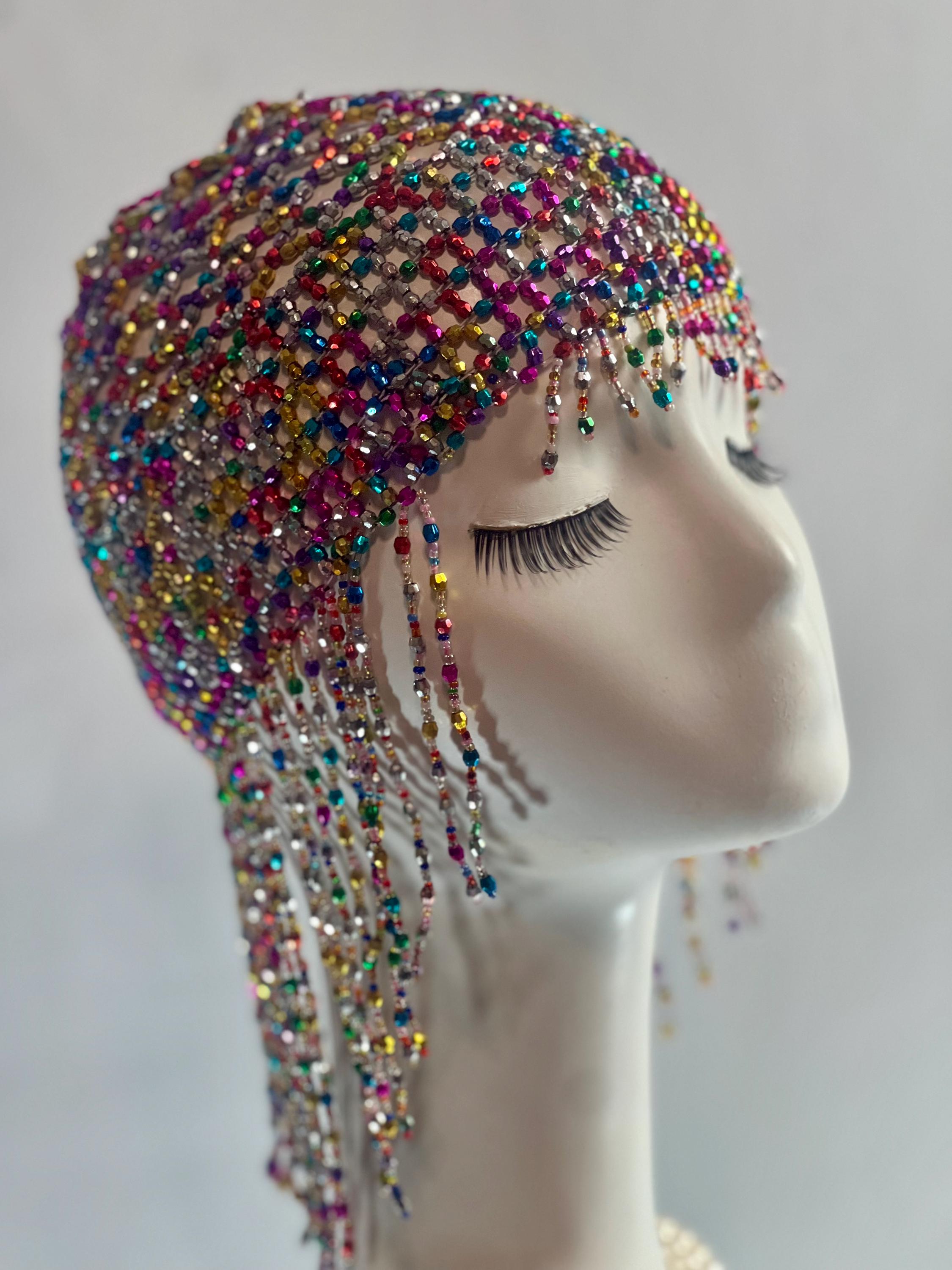 Rainbow Colorful Beads Cap Handmade Beaded Cleopatra-inspired Headpiece ...