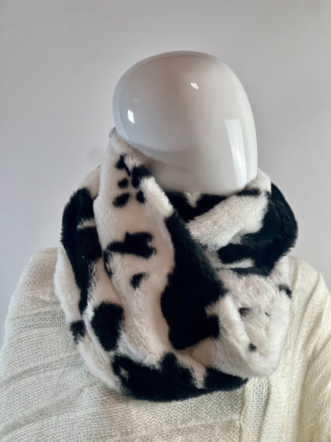 Black and White Cow Print Faux Fur Neck Scarf Effortless Elegance and ...