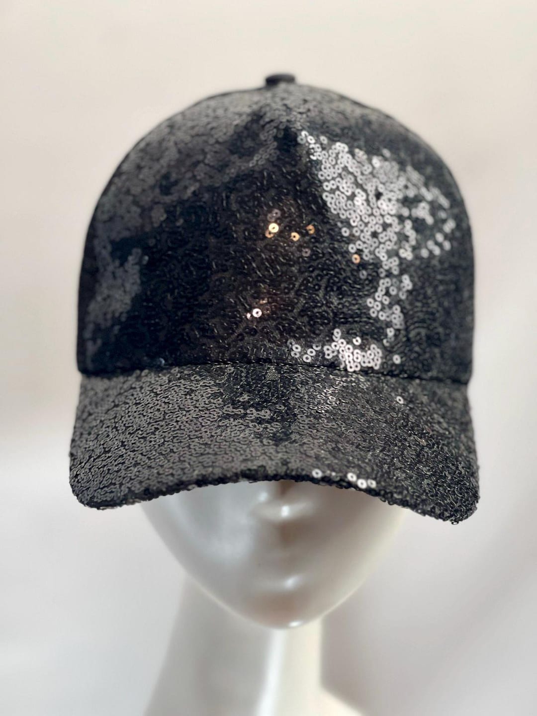 Black Sequin Cap Shimmering Black Sequin Adjustable Baseball Cap Eye ...