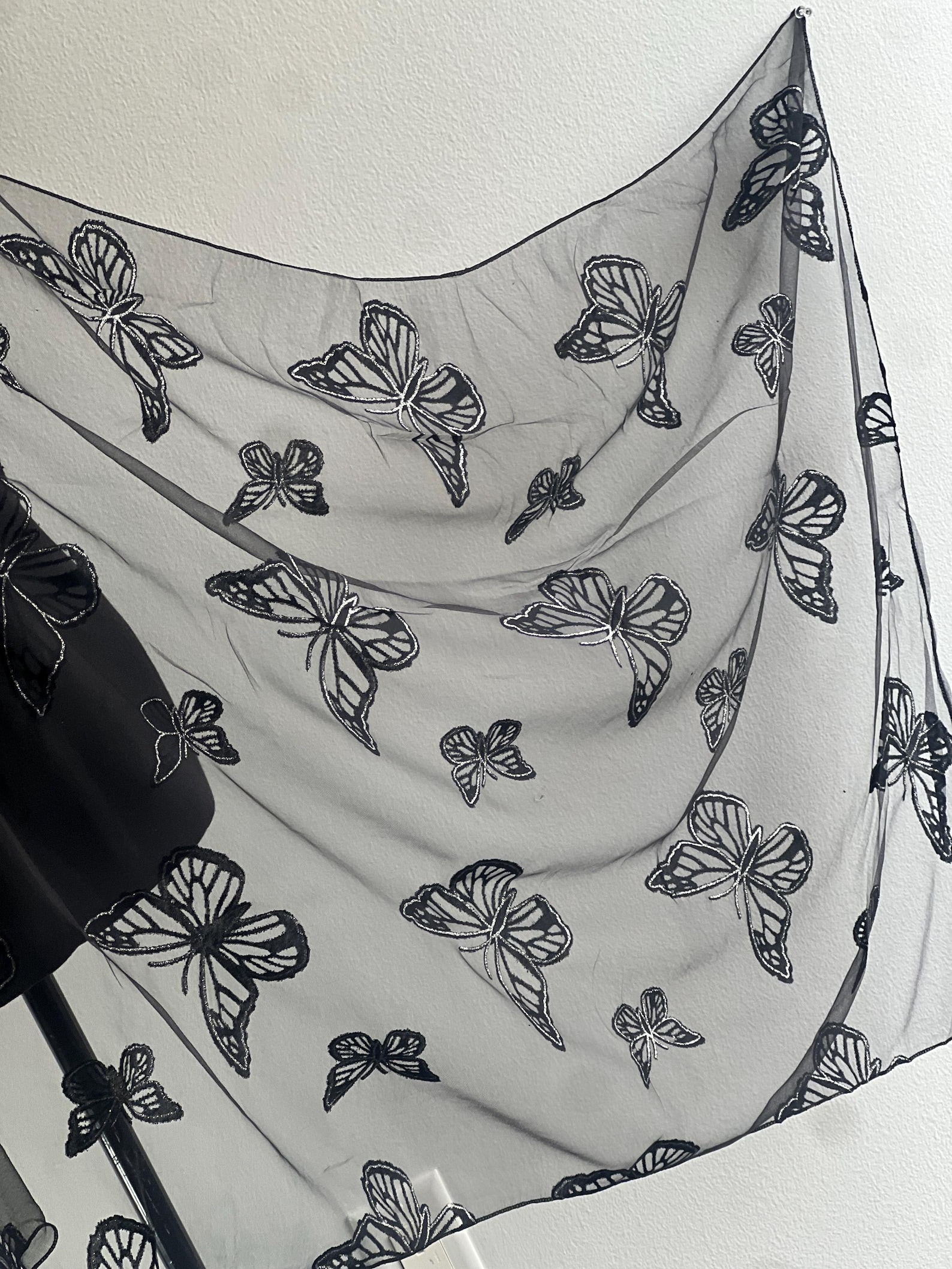 Black Sheer Butterfly Shawl – Embroidered Mesh Cape Wrap | Elegant ...