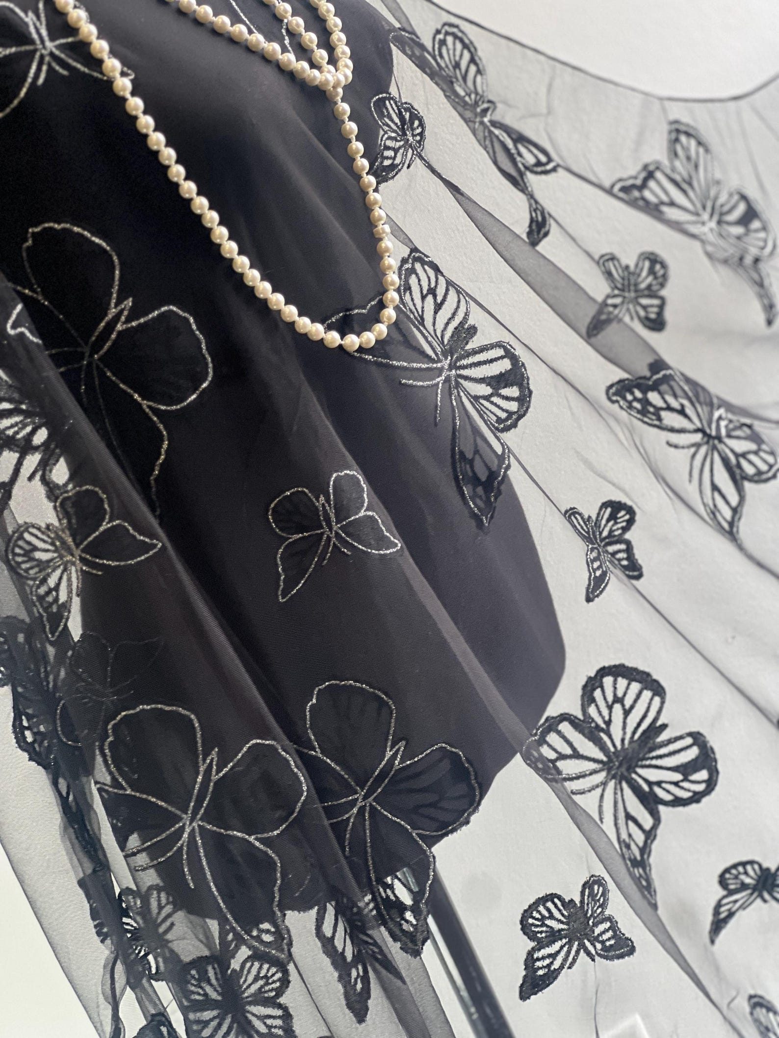 Black Sheer Butterfly Shawl – Embroidered Mesh Cape Wrap | Elegant ...