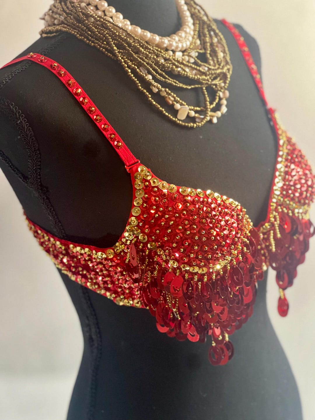RED Handmade Beads and Sequin Belly Dance Bra With Tassels Design - Etsy