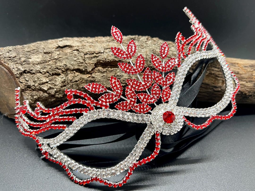 Red Crystal Masquerade Mask – Sparkling Bling Eye Mask With Ribbon Tie ...