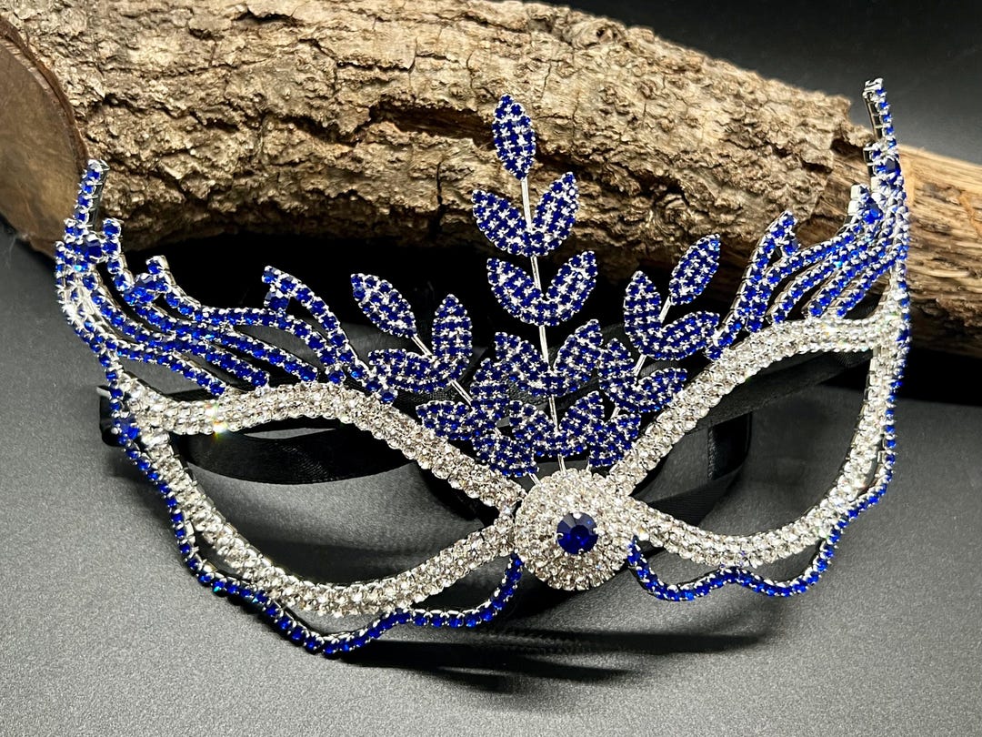 Royal Blue Crystal Masquerade Mask – Sparkling Bling Eye Mask With ...