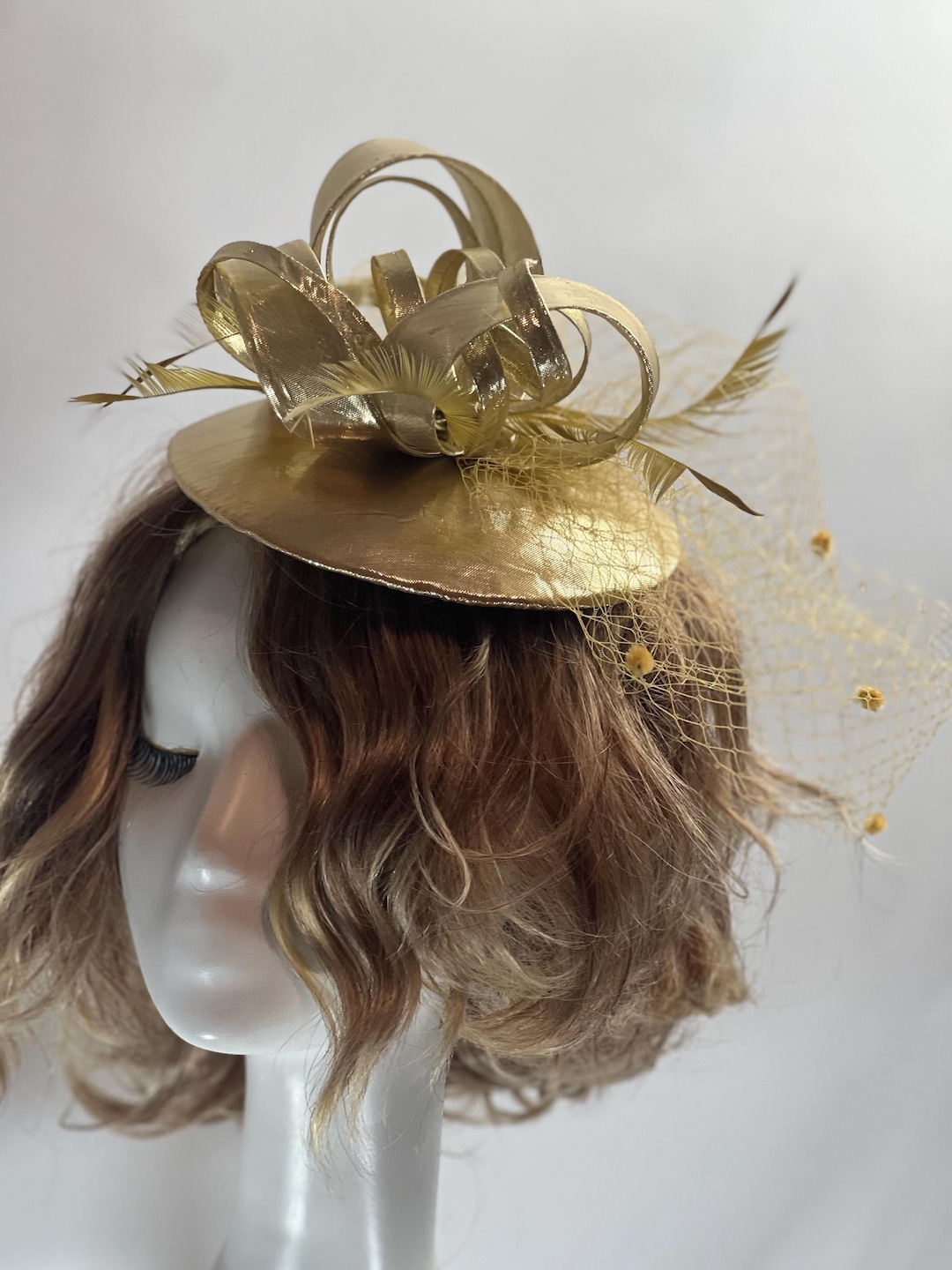 Gold Handmade Fascinator – Elegant Timeless Headpiece Tea Hat Wedding ...