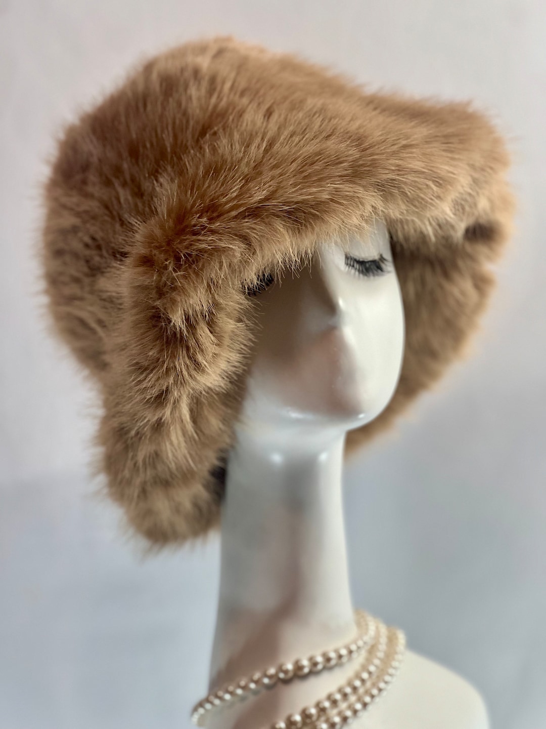 Light Camel Winter Faux Fur Furry Bucket Hat Fluffy Fuzzy Warm Hat ...