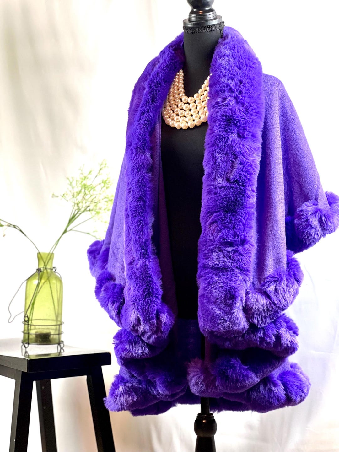 PURPLE Cape Kozy Chic Faux Fur DOUBLE LAYER Cape Luxurious Style and ...