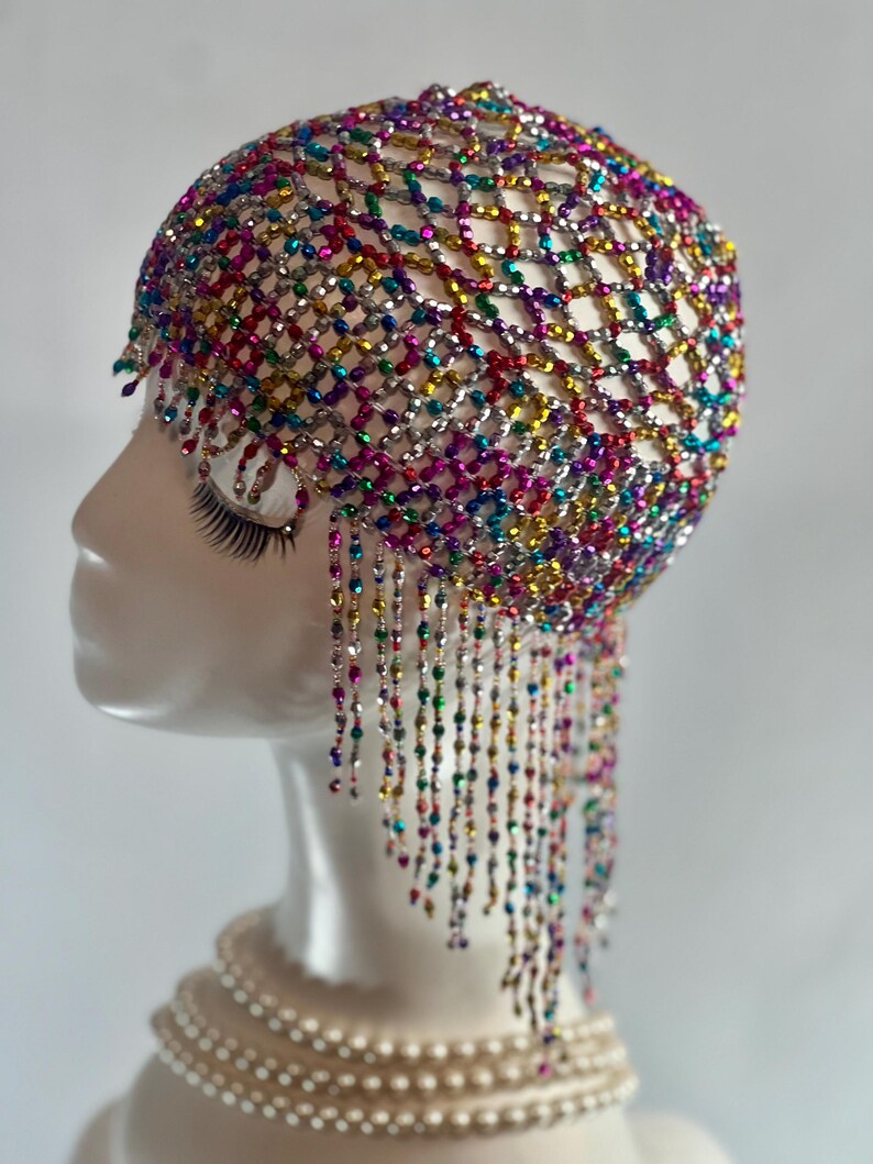 Rainbow Colorful Beads Cap Handmade Beaded Cleopatra-inspired Headpiece ...