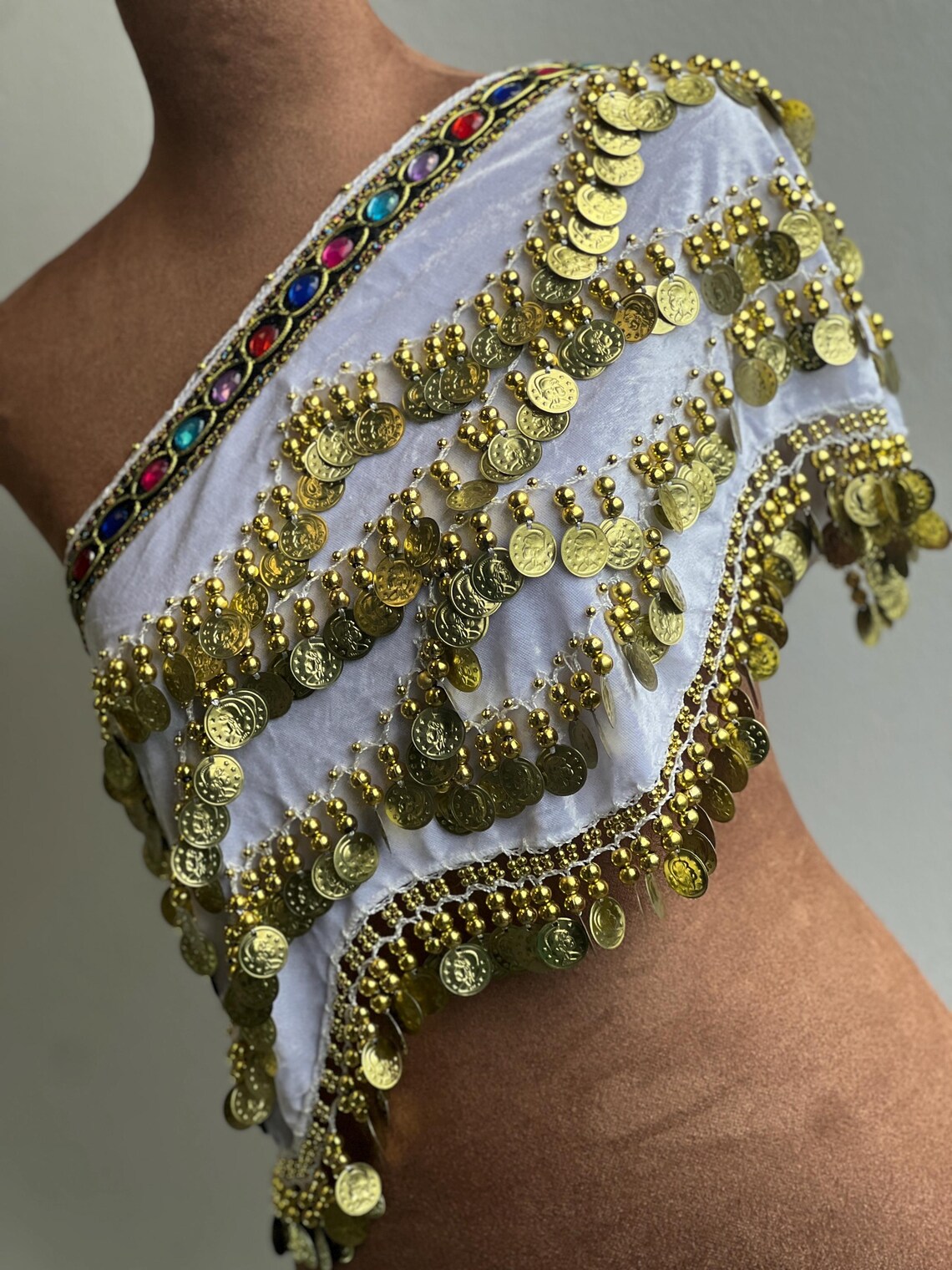 White Velvet Belly Dance Scarf With Coins – Hip or Shoulder Wrap ...