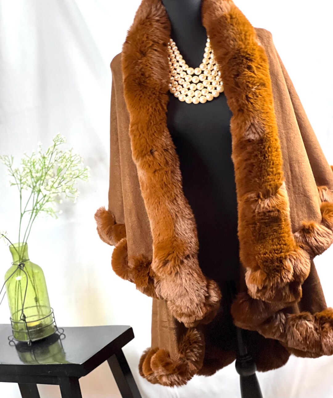 Camel BROWN Cape Kozy Chic Faux Fur DOUBLE LAYER Cape Luxurious Style ...