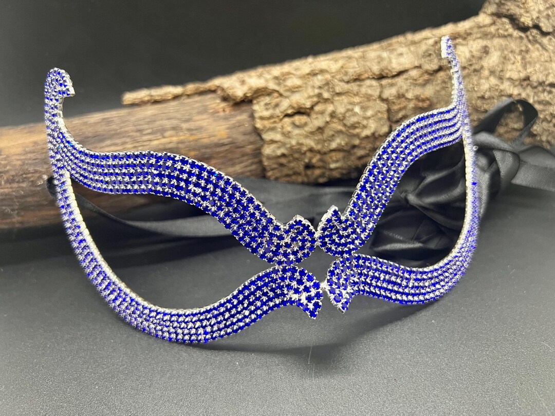 Royal Blue Crystal Masquerade Mask: Cat Eye Party Mask - Etsy