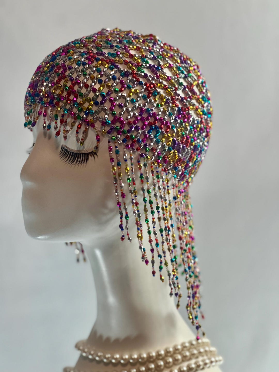Rainbow Colorful Beads Cap Handmade Beaded Cleopatra-inspired Headpiece ...