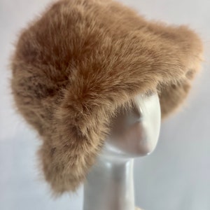 Light Camel Winter Faux Fur Furry Bucket Hat Fluffy Fuzzy Warm Hat ...