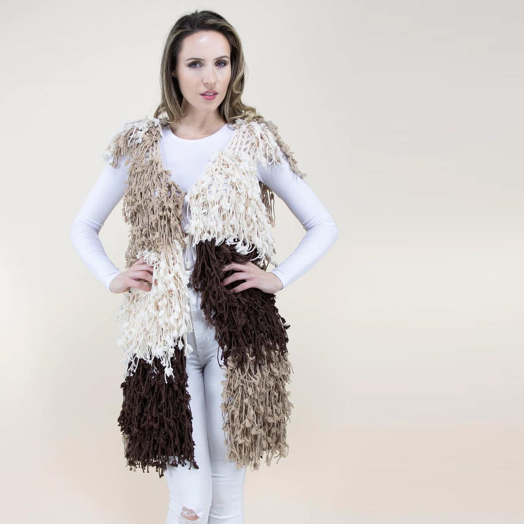 Multi-tone Shaggy Fringe Vest – Bold Texture and Boho Chic - Etsy