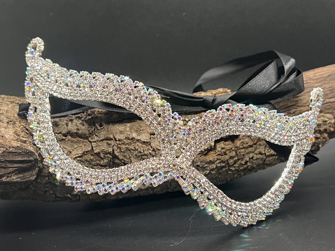 Silver Crystal Masquerade Mask – Sparkling Bling Eye Mask With Ribbon ...
