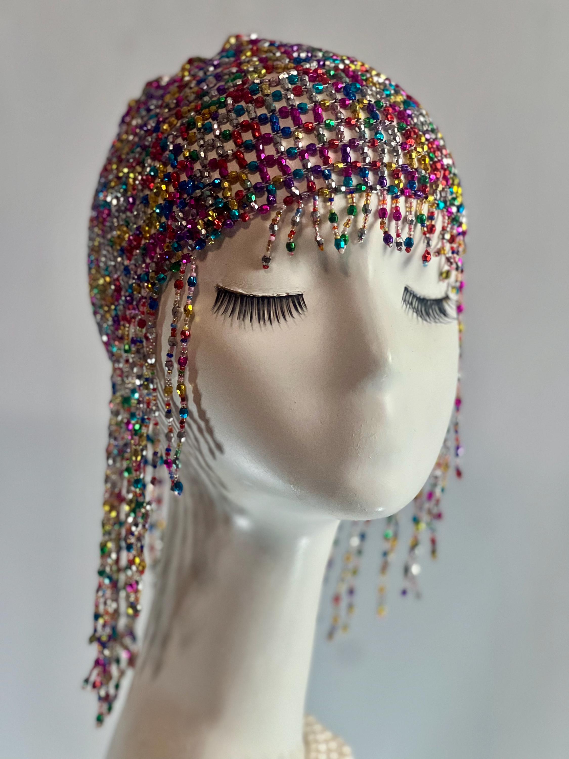 Rainbow Colorful Beads Cap Handmade Beaded Cleopatra-inspired Headpiece ...