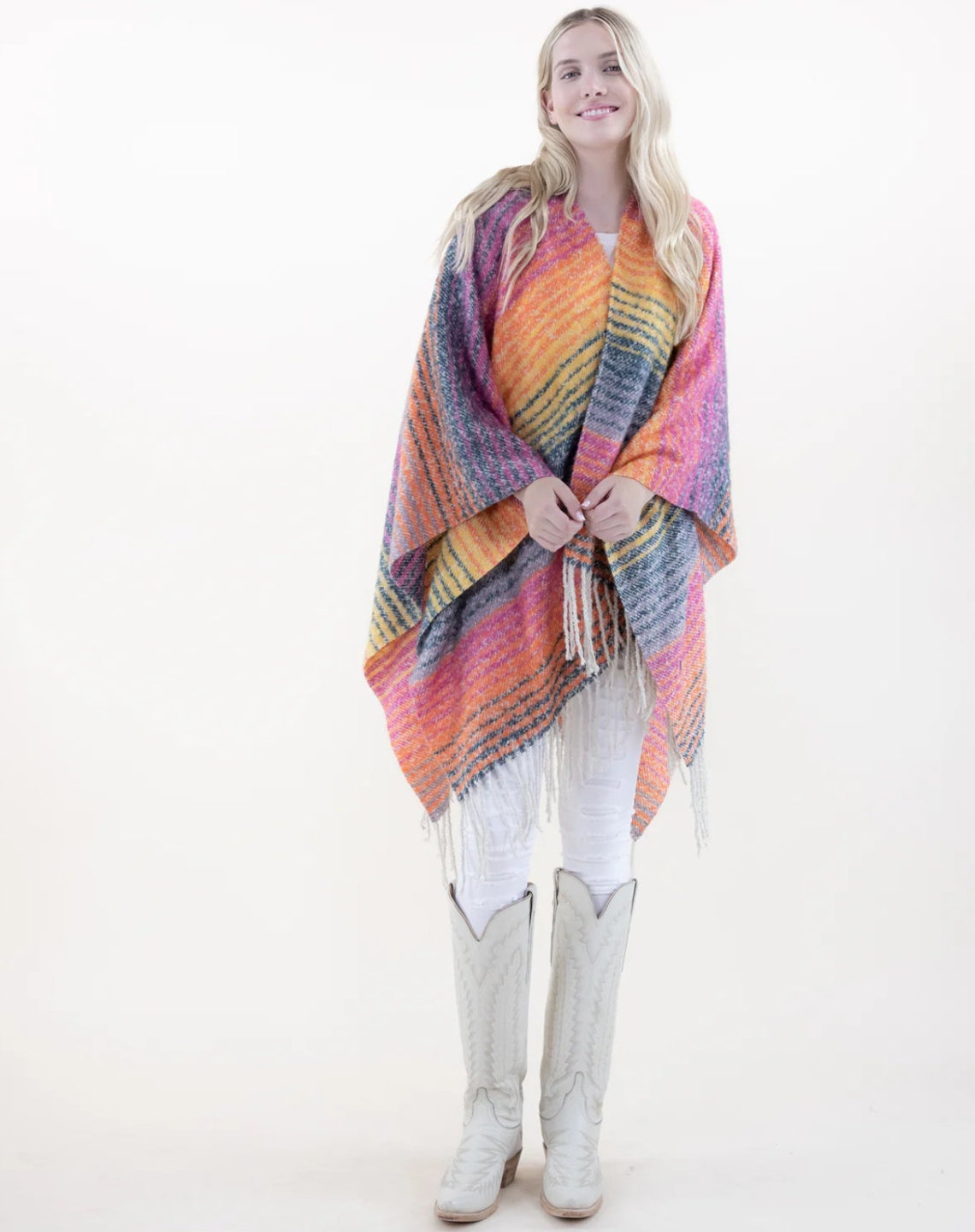 Multi-tone Stripe Ruana Wrap – Vibrant Style With Timeless Appeal - Etsy