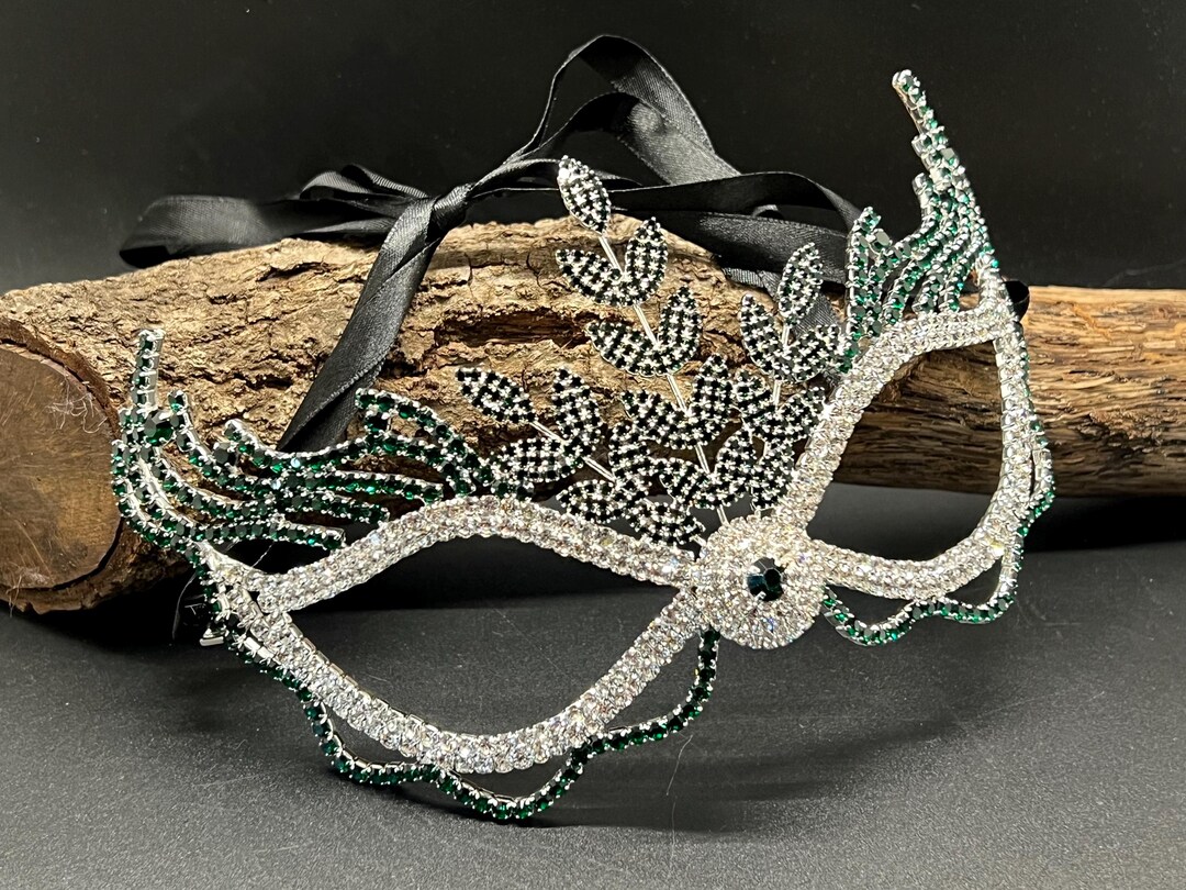 Green Crystal Masquerade Mask – Sparkling Bling Eye Mask With Ribbon ...