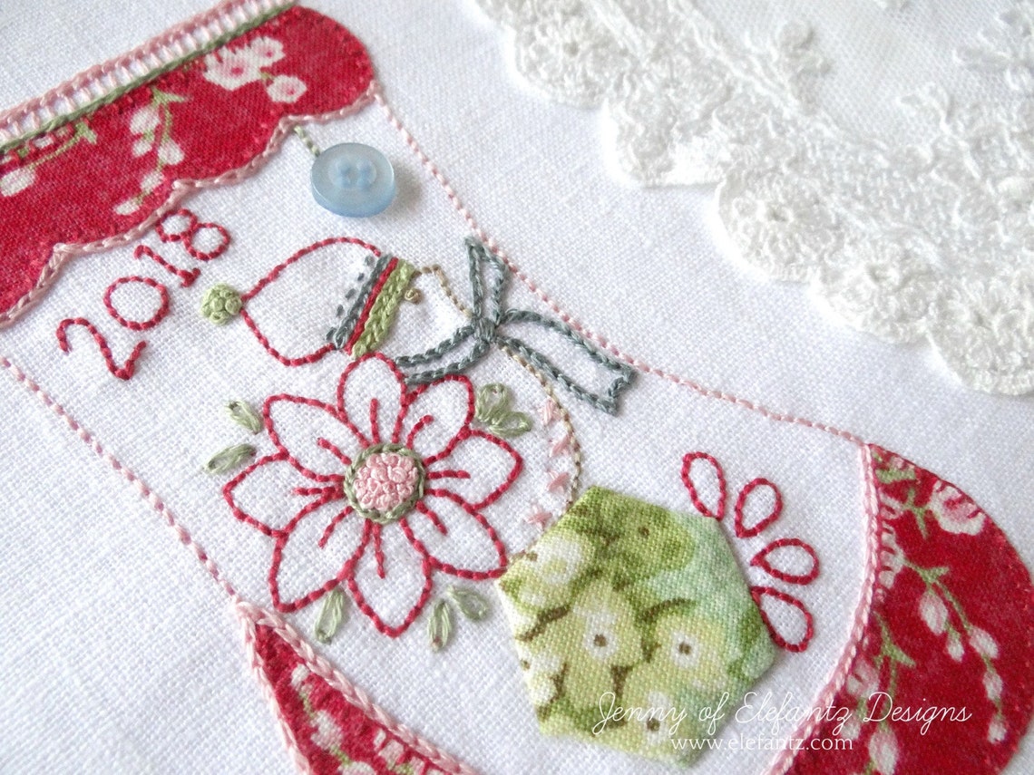 Six Christmas Stockings hand embroidery pattern shabby | Etsy