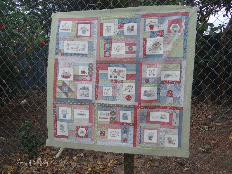 SIMPLE DAYS Block 1 of a Nine-block Quilt Pattern - Hand Embroidery ...