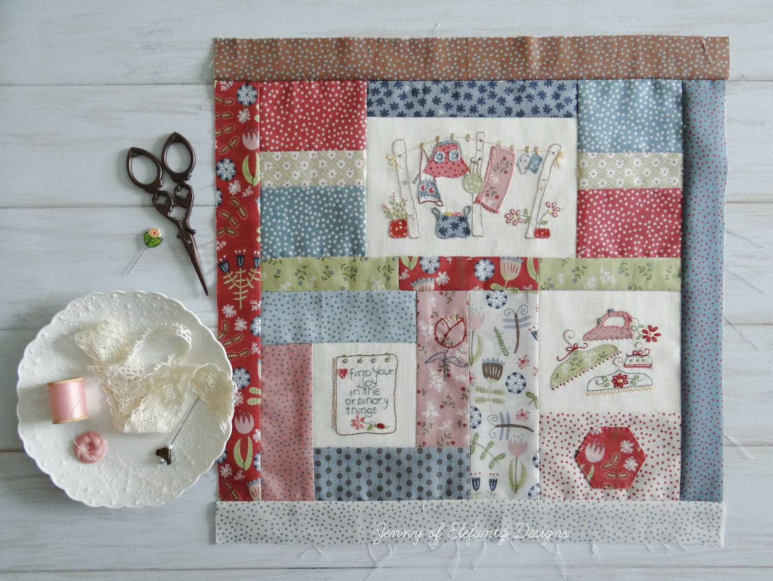 SIMPLE DAYS Block 3 of a Nine-block Quilt Pattern - Hand Embroidery ...