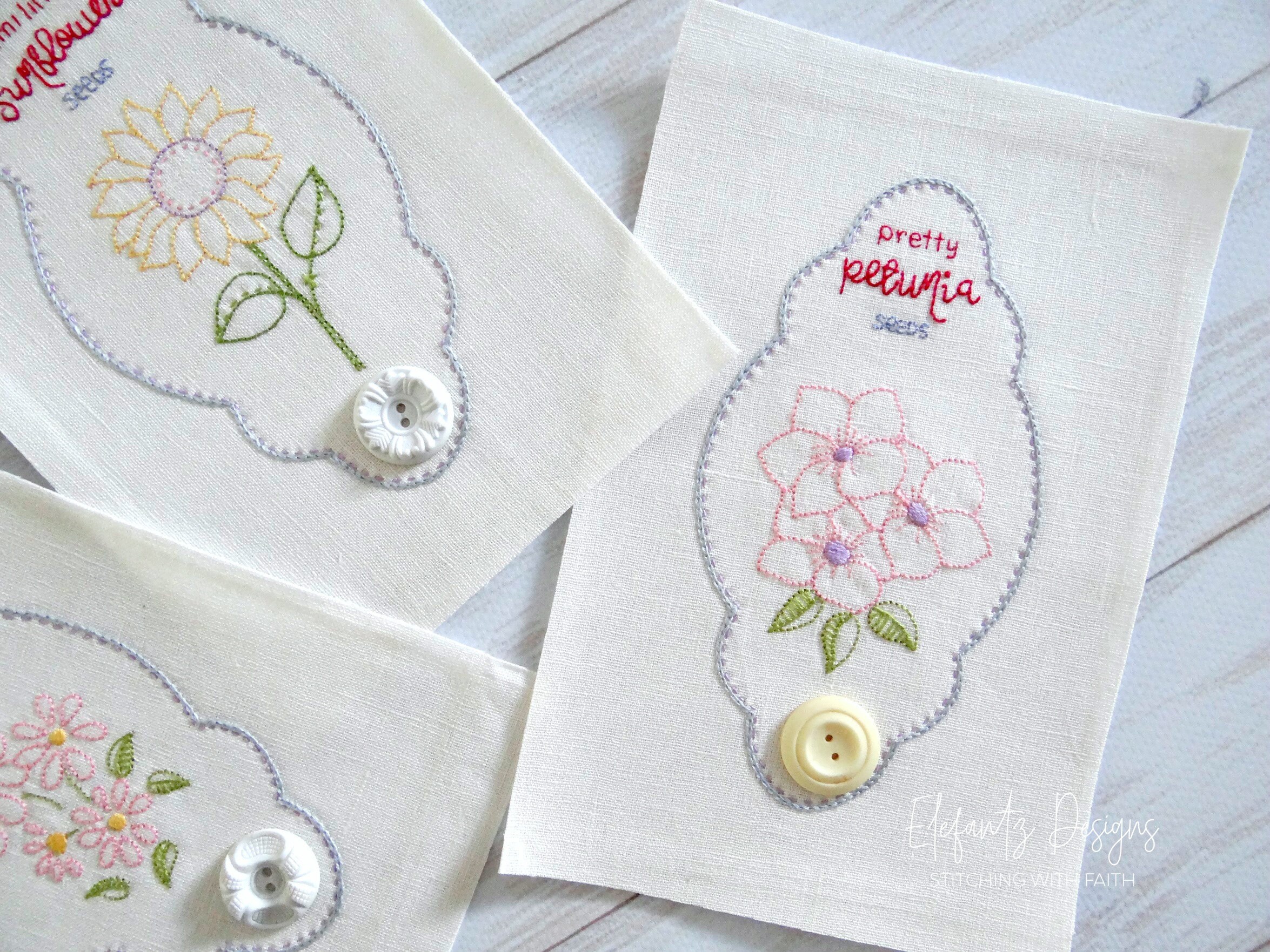 Set of 4 Flower Seed Packet Hand Embroidery Patterns Digital - Etsy