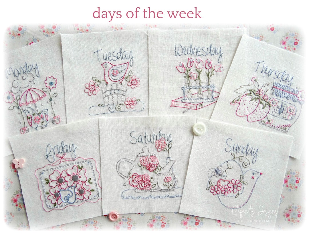Days of the Week - Seven Hand Embroidery Patterns - Digital Download - Etsy