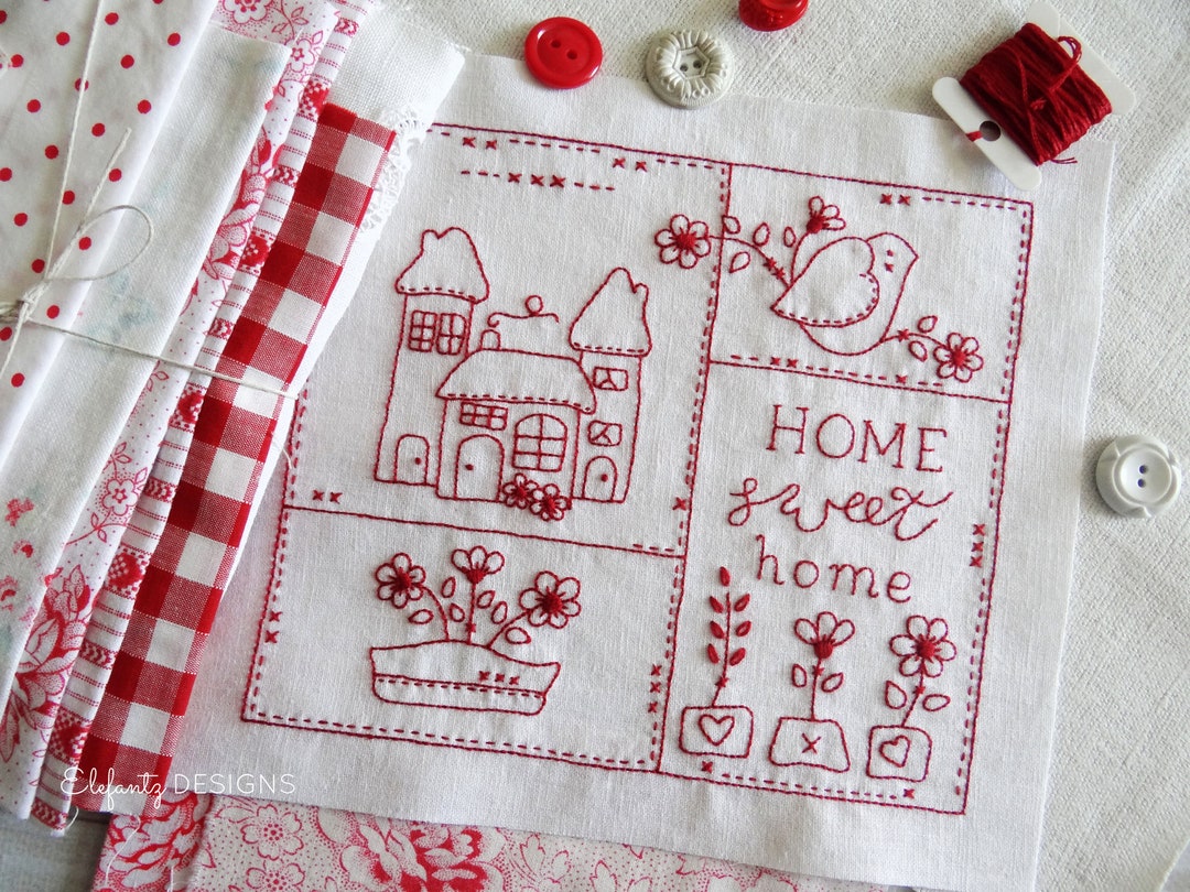 Home Sweet Home - Redwork Hand Embroidery Pattern - Digital Download - Etsy
