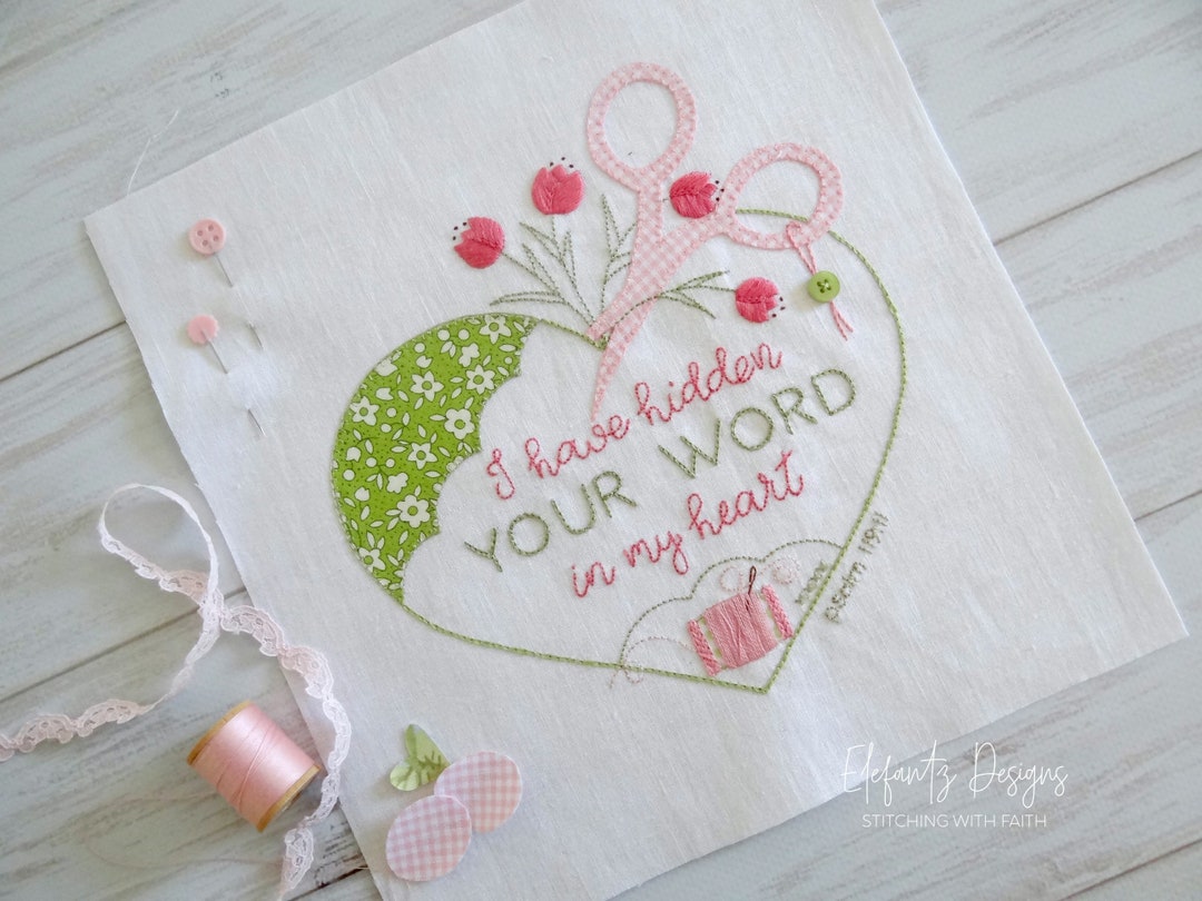 Hidden in My Heart - Hand Embroidery Pattern - Psalm 119:11 - Digital ...