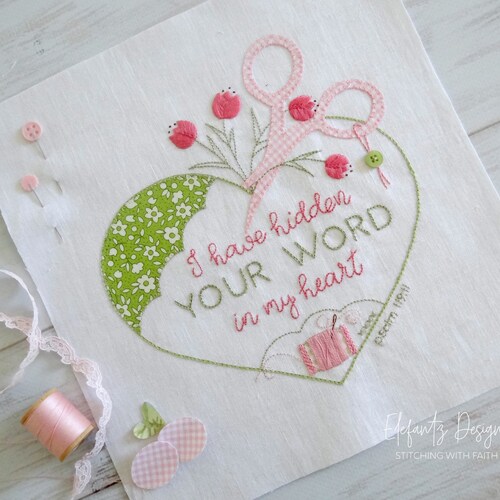 Hidden in My Heart Hand Embroidery Pattern Psalm 119:11 - Etsy