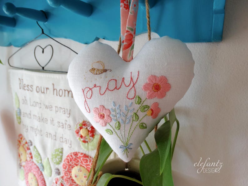 PRAY Hanging Heart - Hand Embroidery and Project Pattern - Digital ...