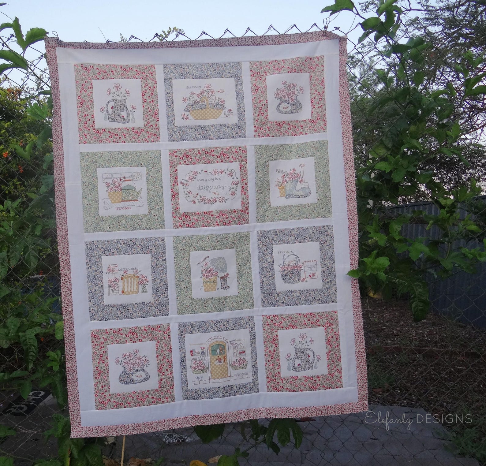 DAISY a DAY - Complete 12 Block Quilt Pattern - Hand Embroidery ...