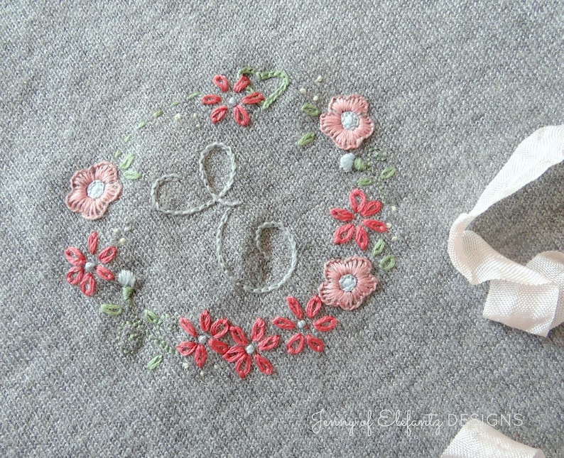 Floral Monogram Circlet Pattern - Hand Embroidery - Full Alphabet ...
