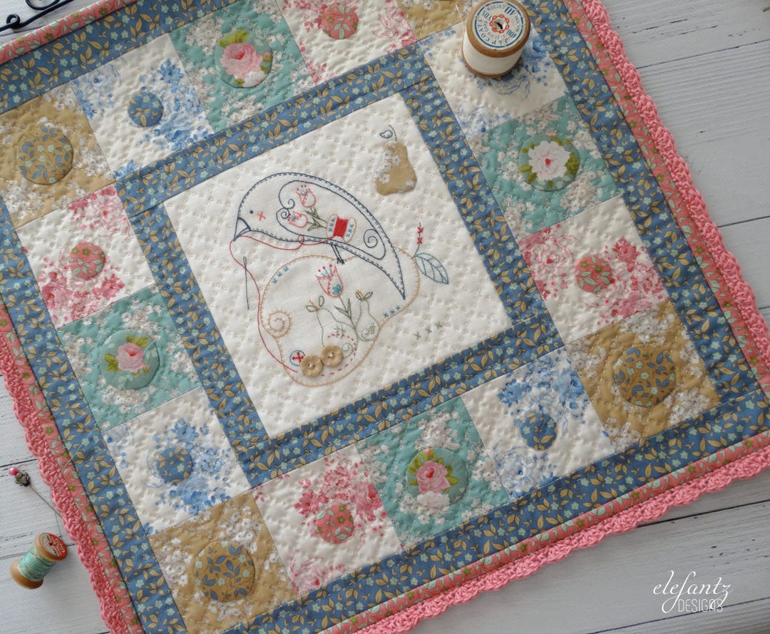 Prim Sew Crow Mini Quilt Pattern - Hand Embroidery - Applique - Crochet ...