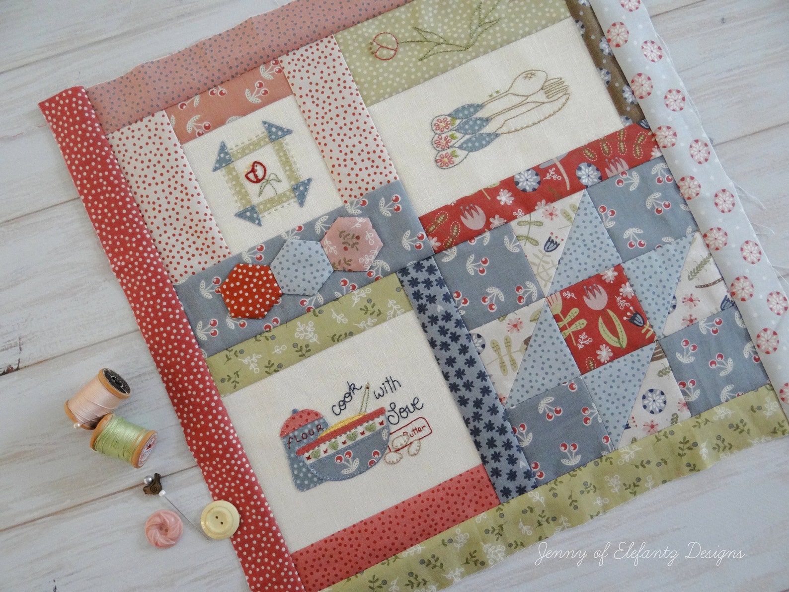 SIMPLE DAYS Block 7 of a Nine-block Quilt Pattern - Hand Embroidery ...