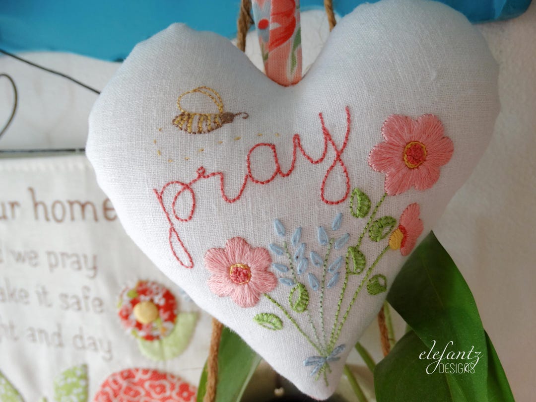 PRAY Hanging Heart - Hand Embroidery and Project Pattern - Digital ...