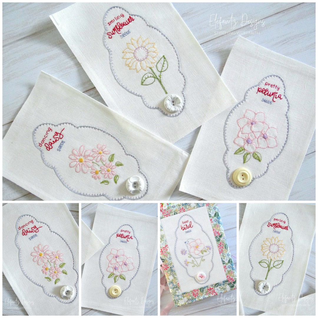 Set of 4 Flower Seed Packet Hand Embroidery Patterns Digital Download ...